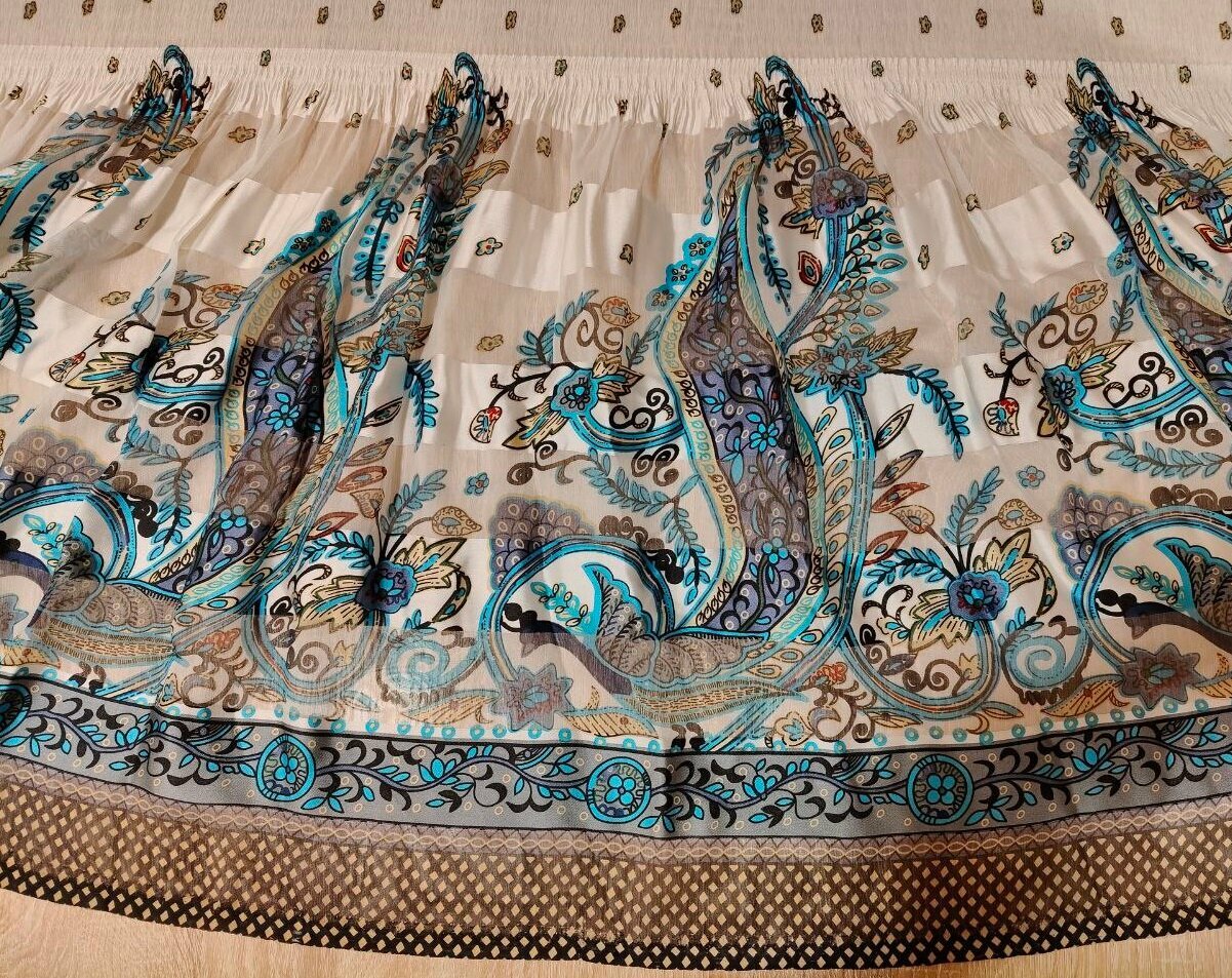 Шифон плиссе (гофре) купон "Райская птица" бирюза