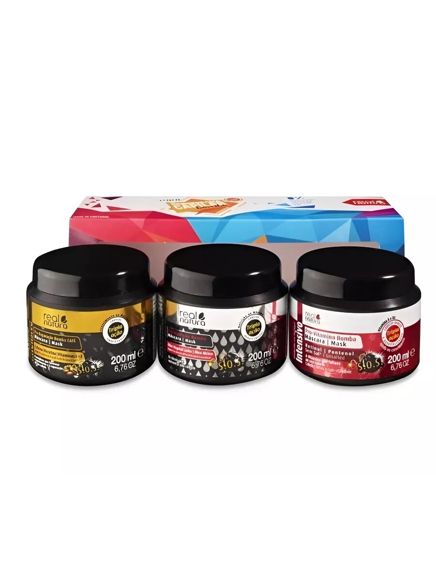Real Natura Набор масок Mini Kit Cronograma Capilar Bomba