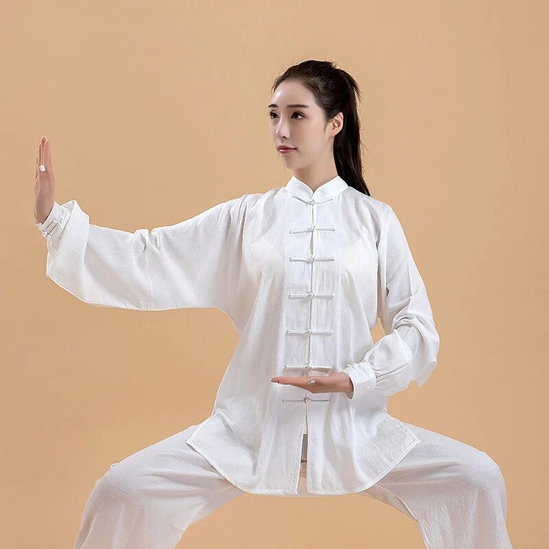 Бueifet Униформа Тай Чи из хлопка и льна Белый, L, as picture