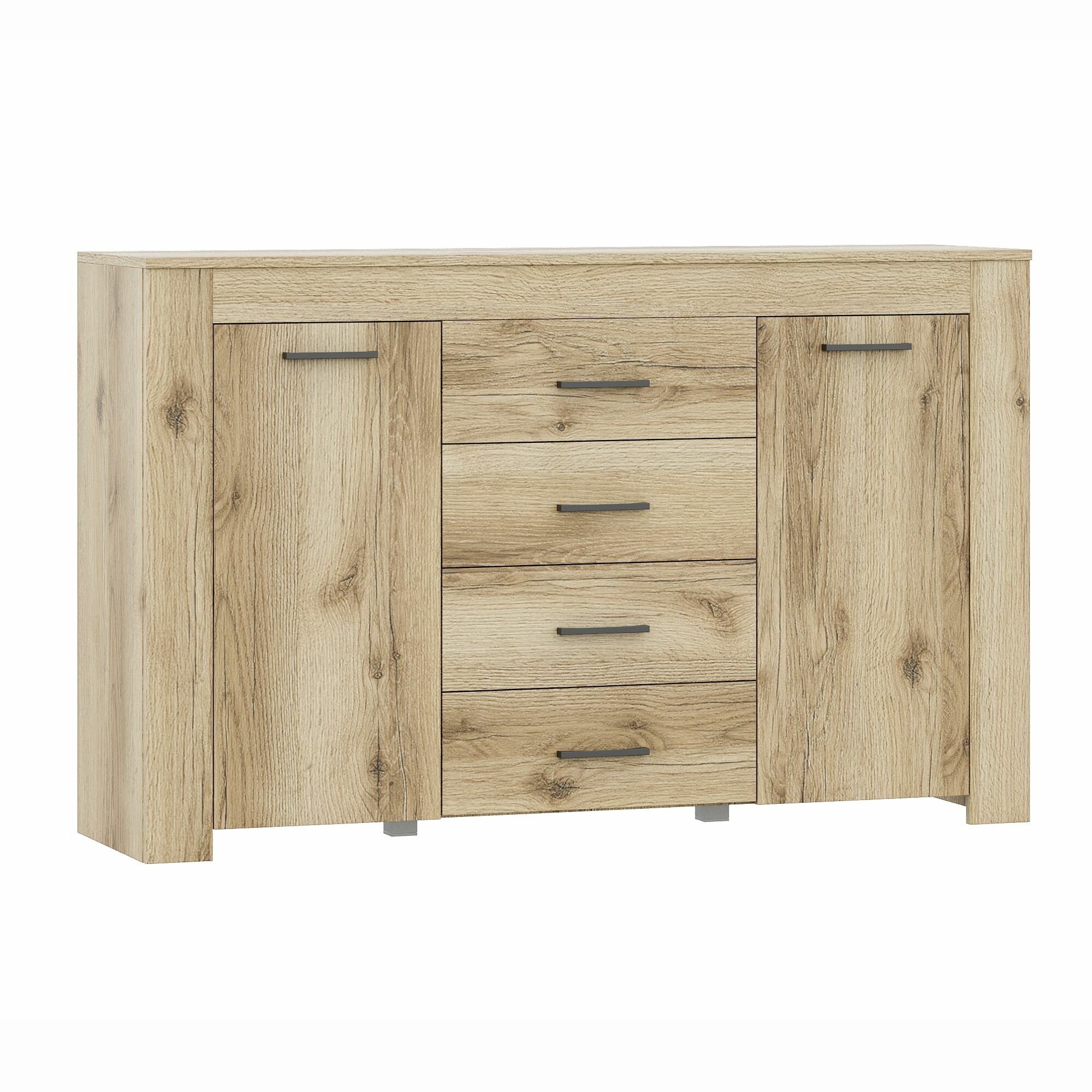 Комод Квадро от Астрид-Мебель с 2 дверцами и 4 ящиками, размер 140х38х87 см, цвет Дуб Делано светлый