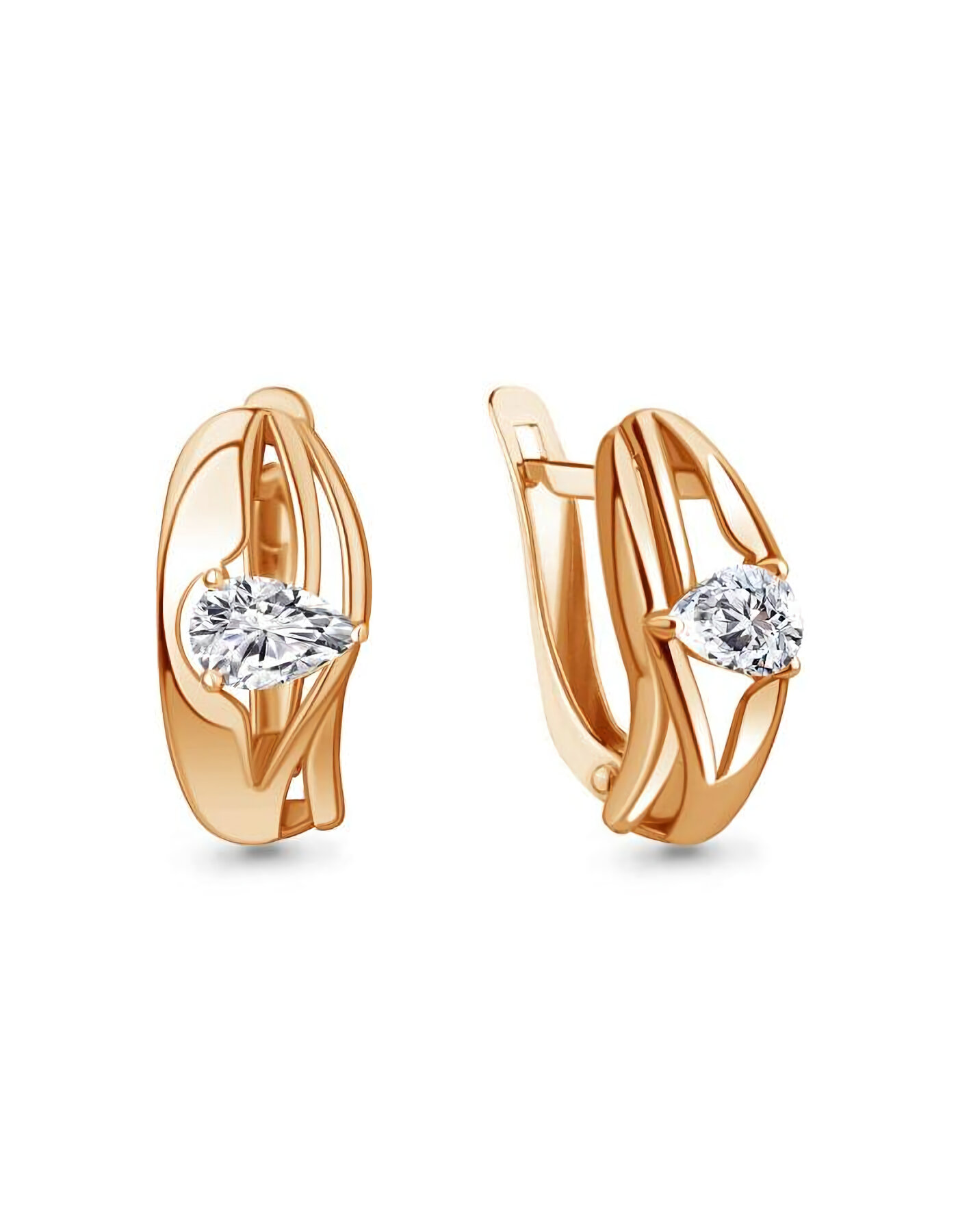 Серьги, серебро, 925 проба, золочение, фианит