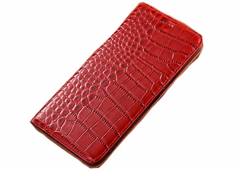 Чехол-книжка MyPads Premium Croco di lusso для Huawei P50 из импортной натуральной кожи теленка с фактурной прошивкой рельефа кожи крокодила экзоти.
