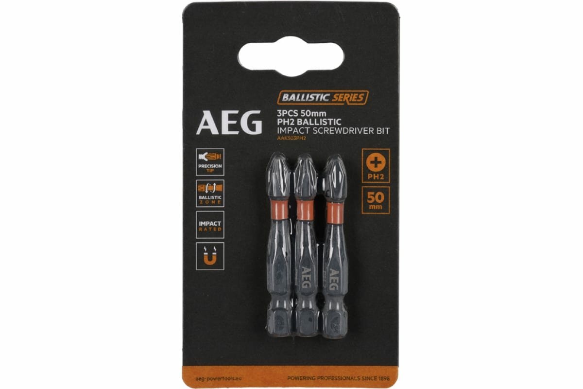 AAK ударные биты PH2 50 мм 3 шт AAK503PH2 для шуруповёртов и электроинструмента