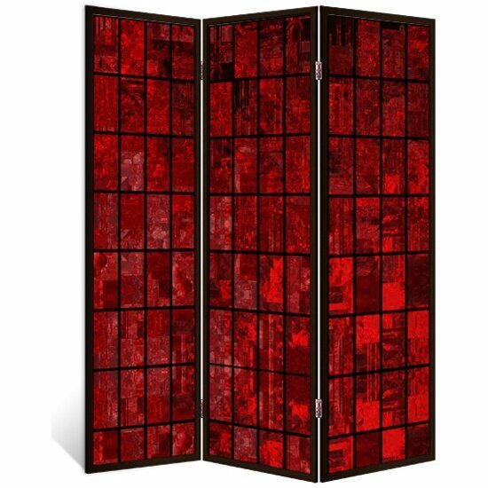Ширма перегородка Декор Депо для комнаты деревянная "Гранатовый витраж" двухсторонняя с картинкой (абстр) 3 створки венге 176х140 см 11 кг