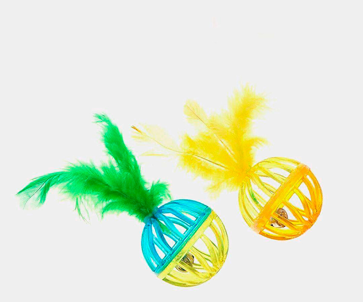 Игрушка brava завитушки с пером 2-шарика c бубенчиком 4см 5178809