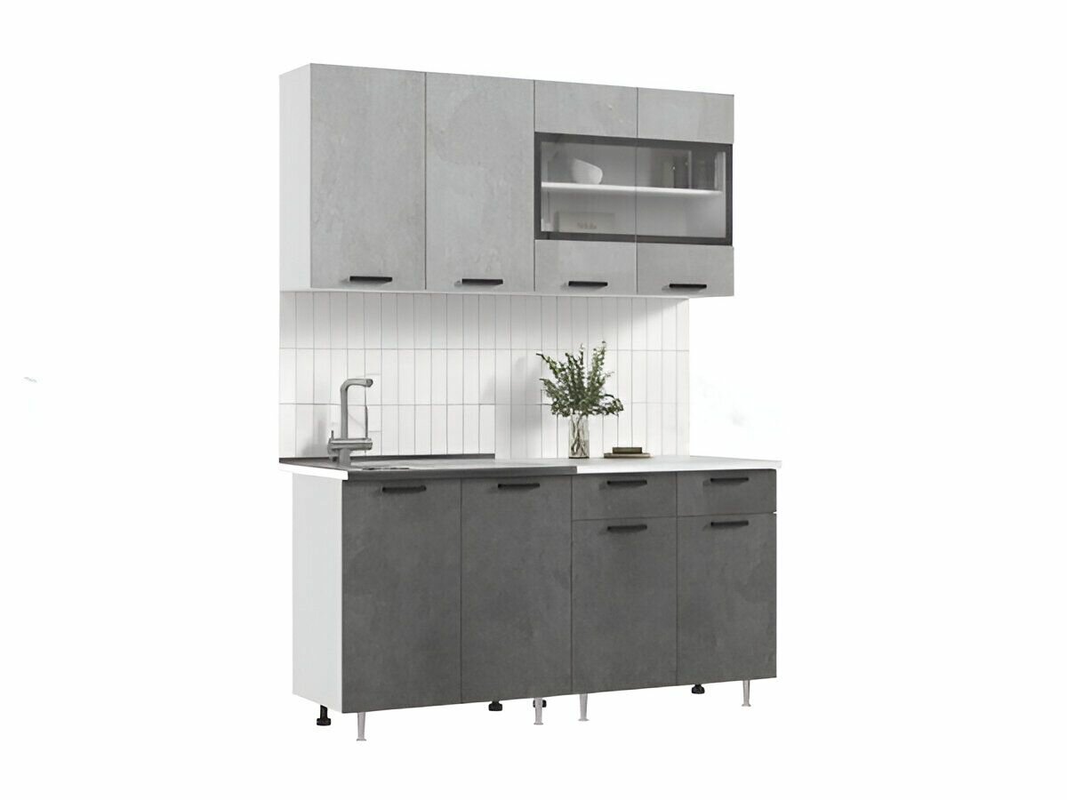 Кухонный гарнитур "Рио New" 1,6 ЛДСП Бетон светлый / Бетон тёмный Антарес