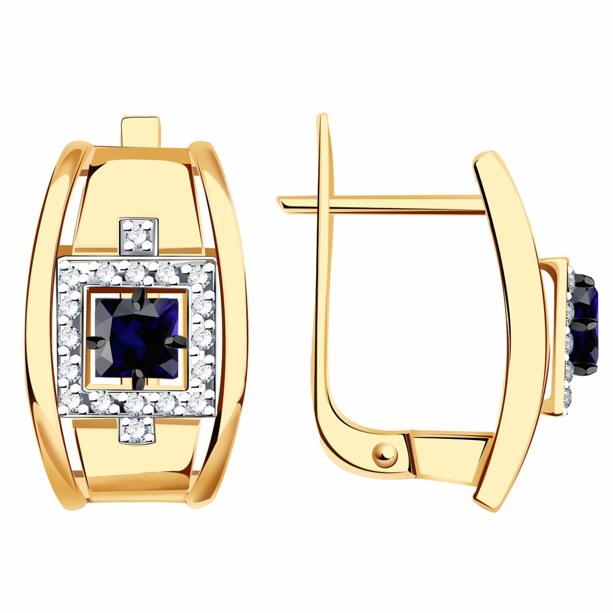 Серьги, красное золото, 585 проба, сапфир, бриллиант