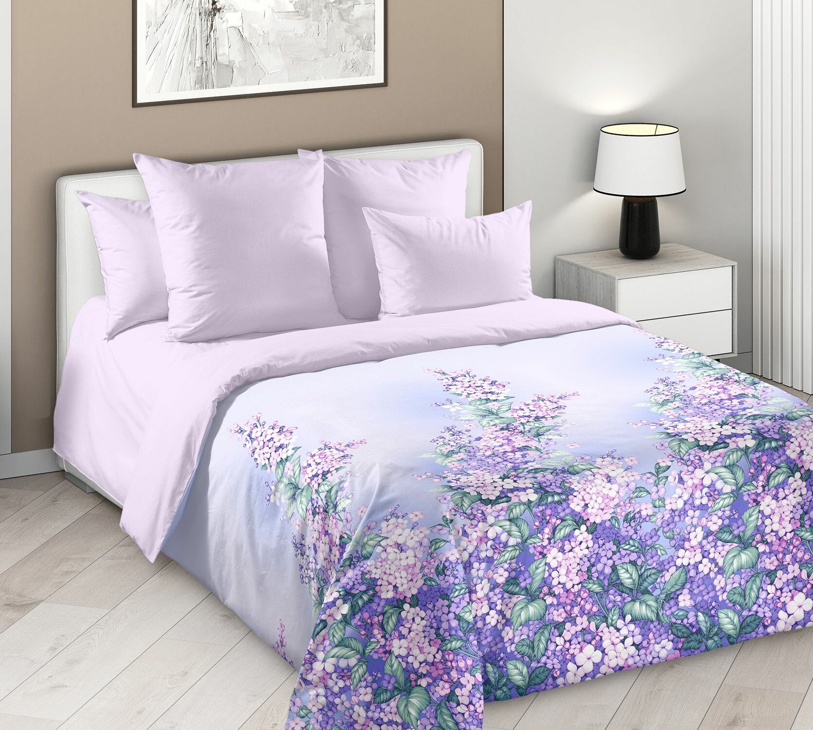Постельное белье Зима-Лето 2-сп с европростыней из Перкали (2 наволочки 70х70) "Персидская сирень 1"