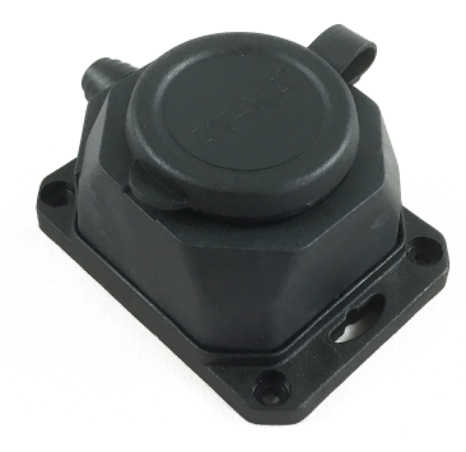 Блок розеток AY-KA 2Р+РЕ 1 гнездо 16А 250В IP44, с заземлением наружной установки с заглушкой, каучук черный 5510000 / колодка электрическая для удлинителя