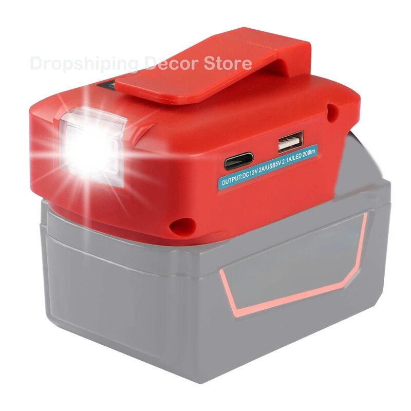 Адаптер для аккумуляторов Makita/Dewalt/Bosch/Milwaukee/Black Decker 18/20 В с USB For MIL with clip