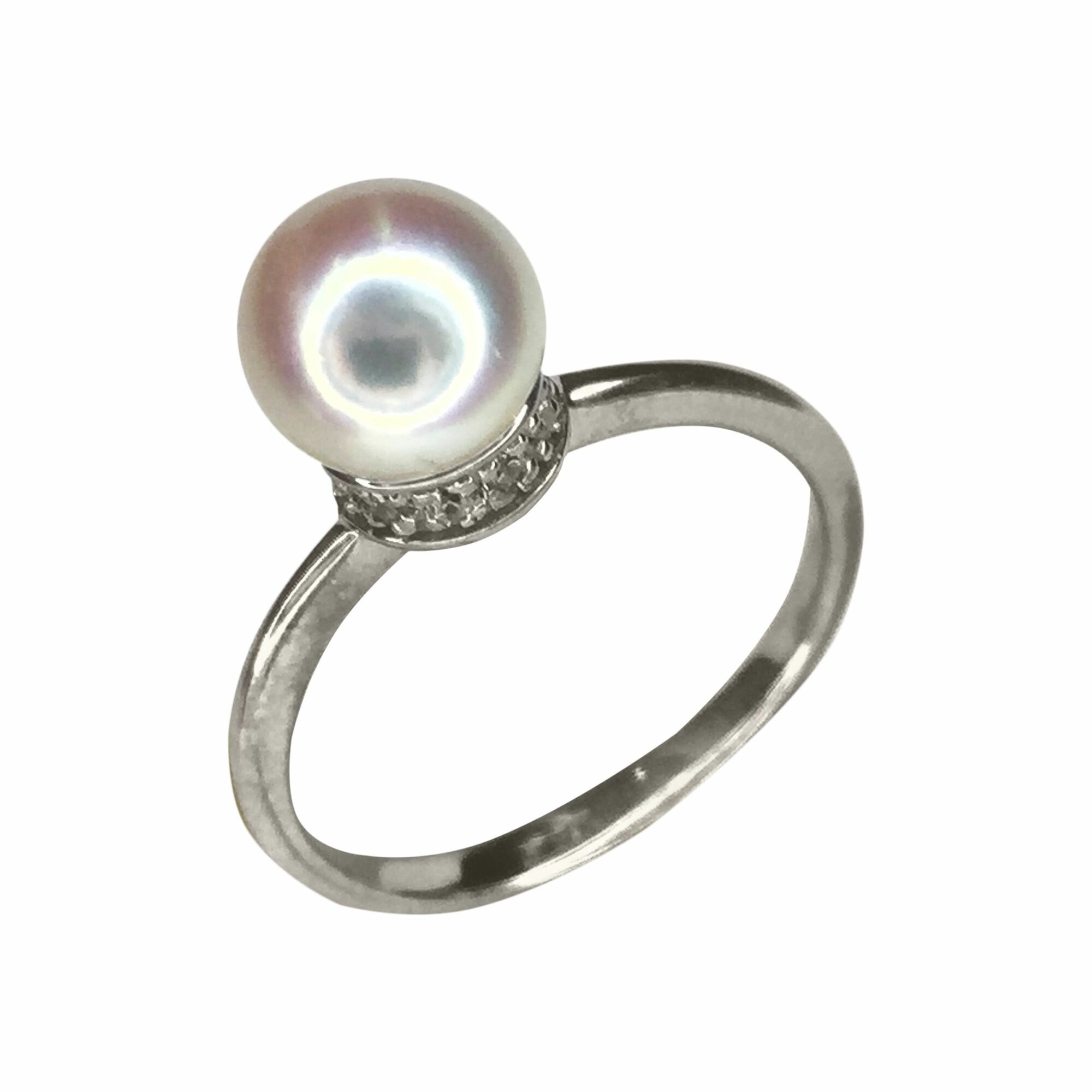 Кольцо тонкое, серебро, 925 проба, родирование, жемчуг