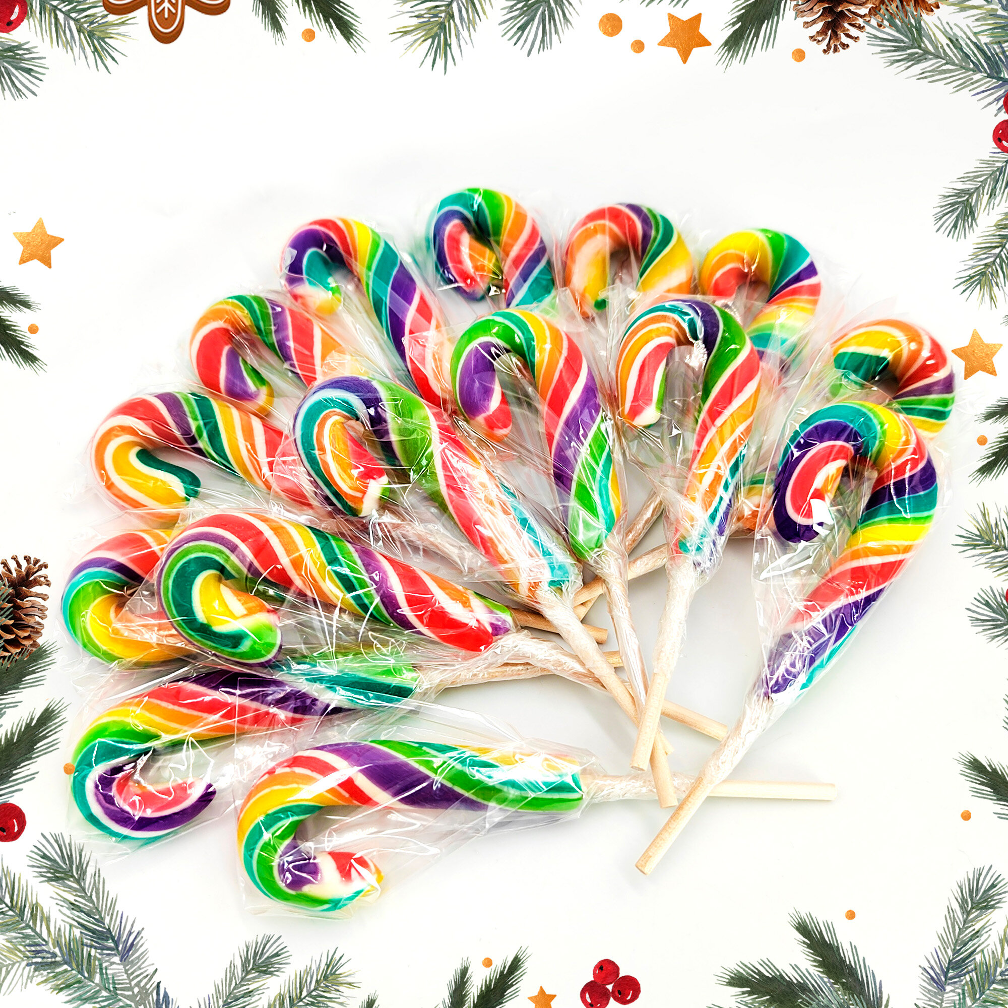 Карамель леденцовая большие новогодние трости символ 2025 года (набор 15шт) конфеты в подарок с пожеланиями на любимый праздник для взрослых и детей, сюрприз и сувенир на Новый год, Рождество