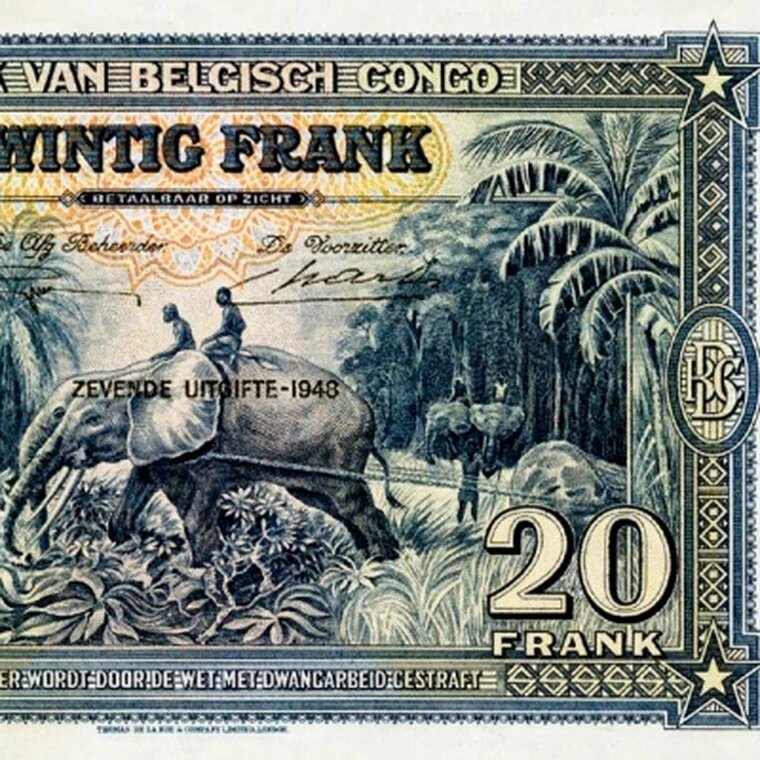 20 франков 1948 Бельгийское Конго, сувенирная копия, банкноты и купюры редкие коллекционные