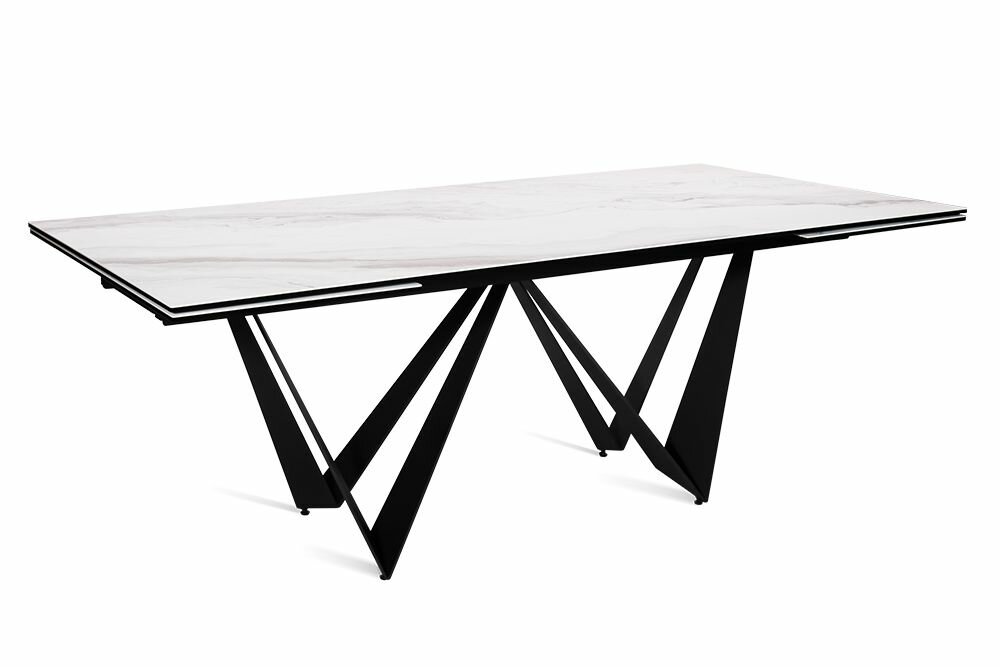 Стол обеденный керамический раздвижной PONTE 200 MILKY WAY CER на металлокаркасе, столешница керамика, цвет молочный, 200(300)х100 см