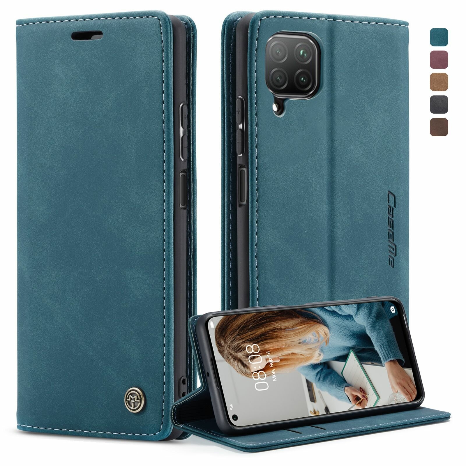 CaseMe Кожаный чехол для Huawei P40 Lite / Nova 6SE / Nove 7i с / Хуавей Р40 Лайт визитницей из экокожи