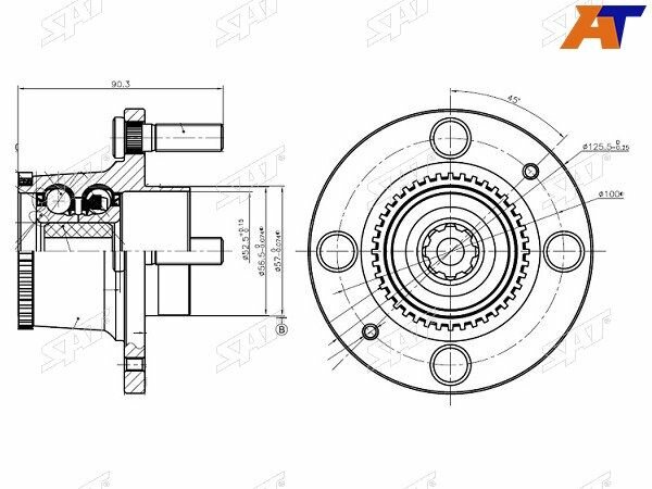 . SAT Ступица задняя в сборе для CHEVROLET AVEO (c ABS)