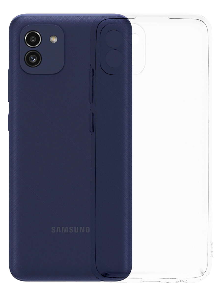 Чехол для Samsung Galaxy A03 A035 силиконовый прозрачный глянцевый / защита камеры