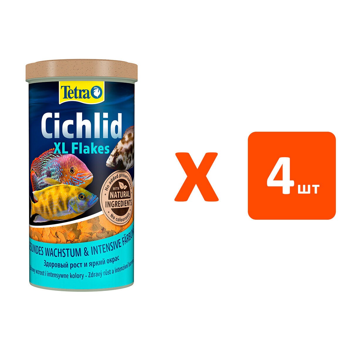 TETRA CICHLID XL FLAKES корм хлопья для всех видов цихлид (500 мл х 4 шт)