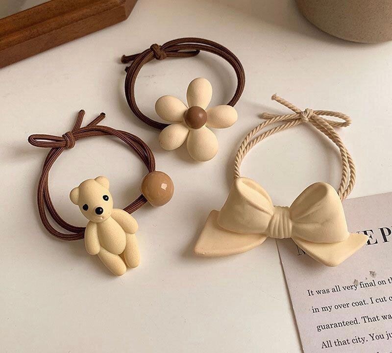 Резинки-веревки "Молочная Карамель", с фигурками, с бантом и цветами, 3шт