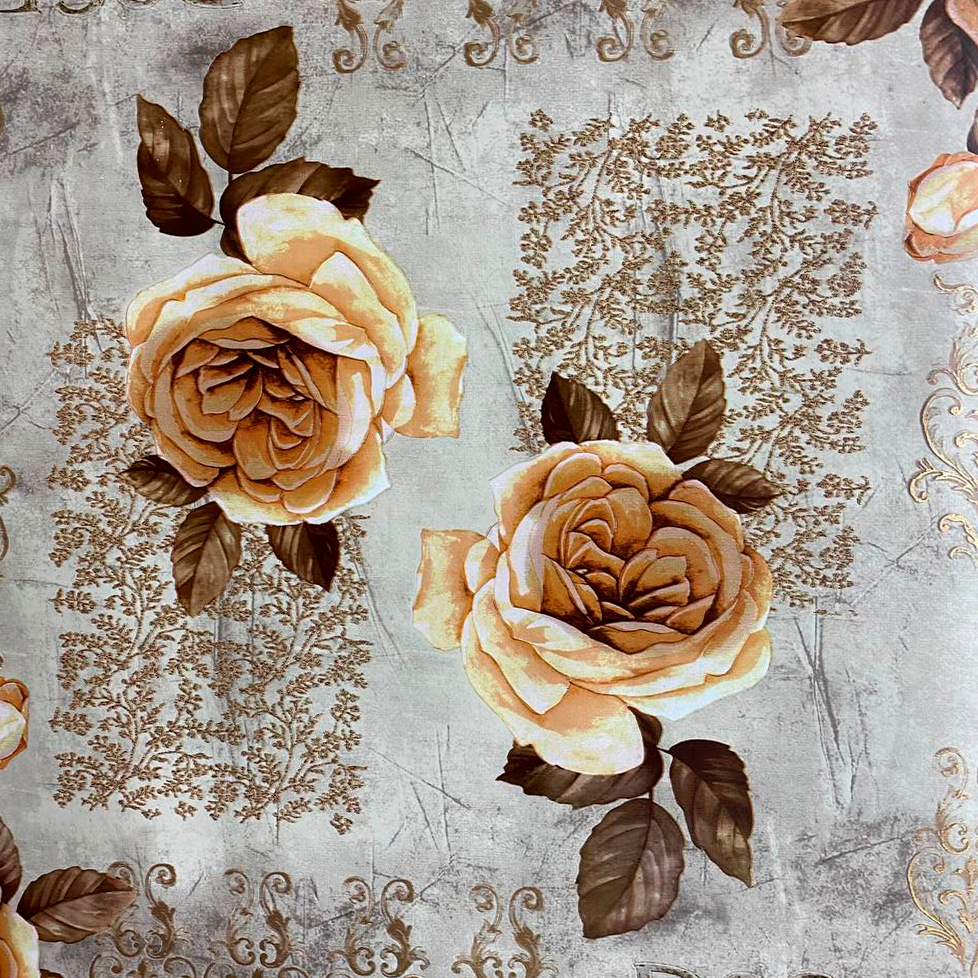 Клеенка на стол Dekorama "Золотые Розы", 100 % ПВХ, золотисто-медная, гладкая, 140x140 см