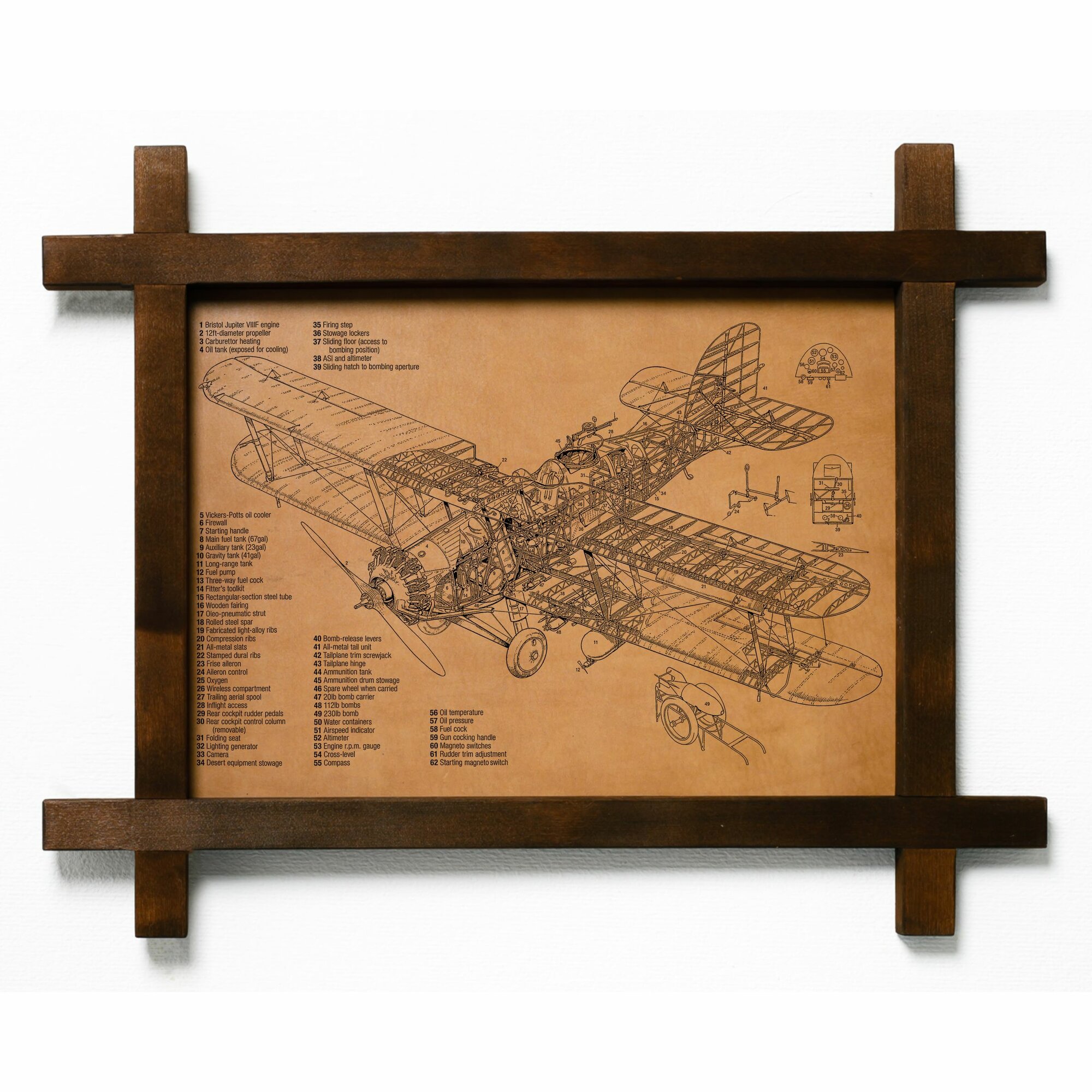 Картина интерьерная из кожи "Военный биплан Westland Wapiti", BoomGift