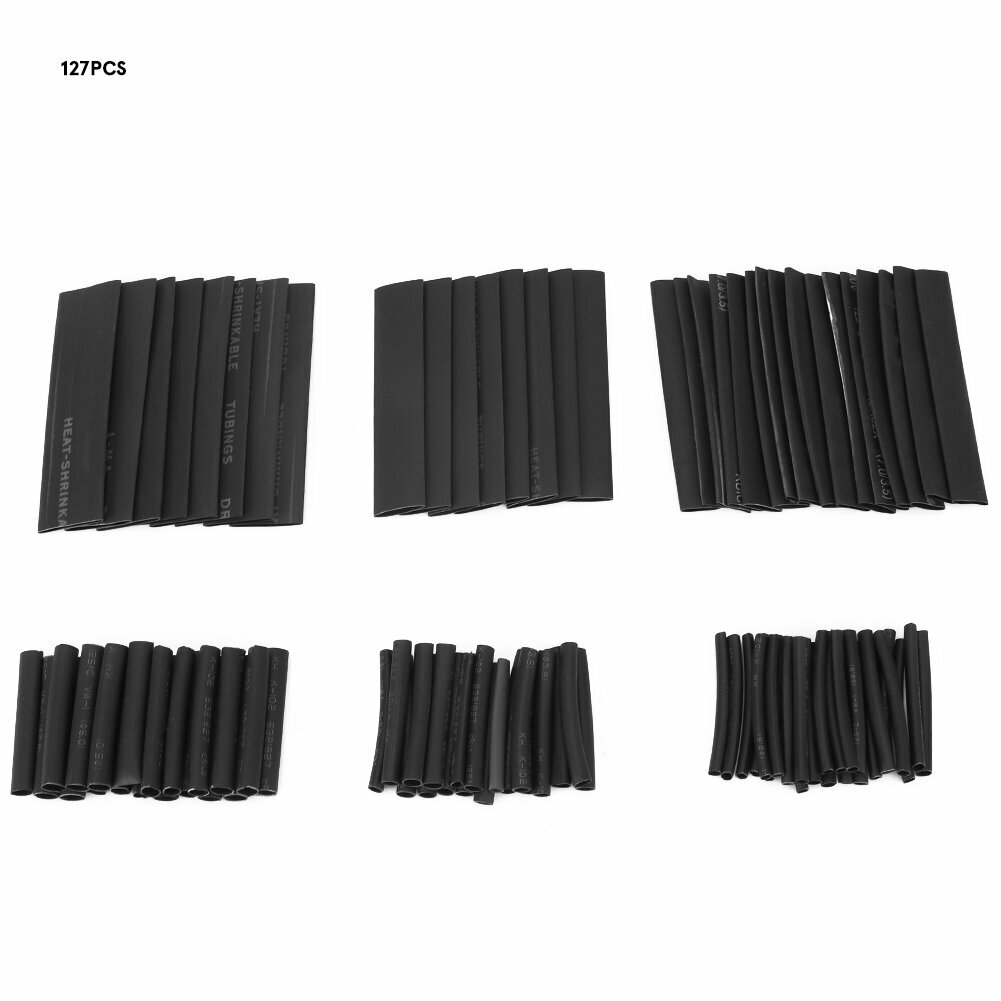 Black 127pcs Heat Shrink Sleeve, lame-resistant PE Tubing, auto electricians workshops mechanics for garages
