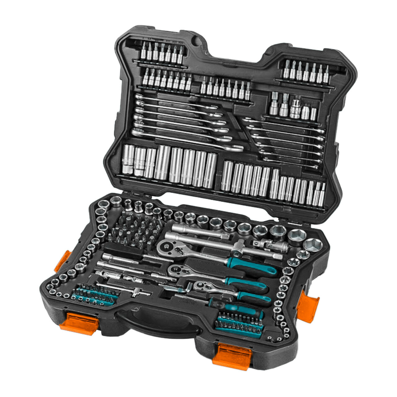 Набор ручного инструмента Bort BTK-215, 215 предметов, кейс, хромованадиевая сталь, черный
