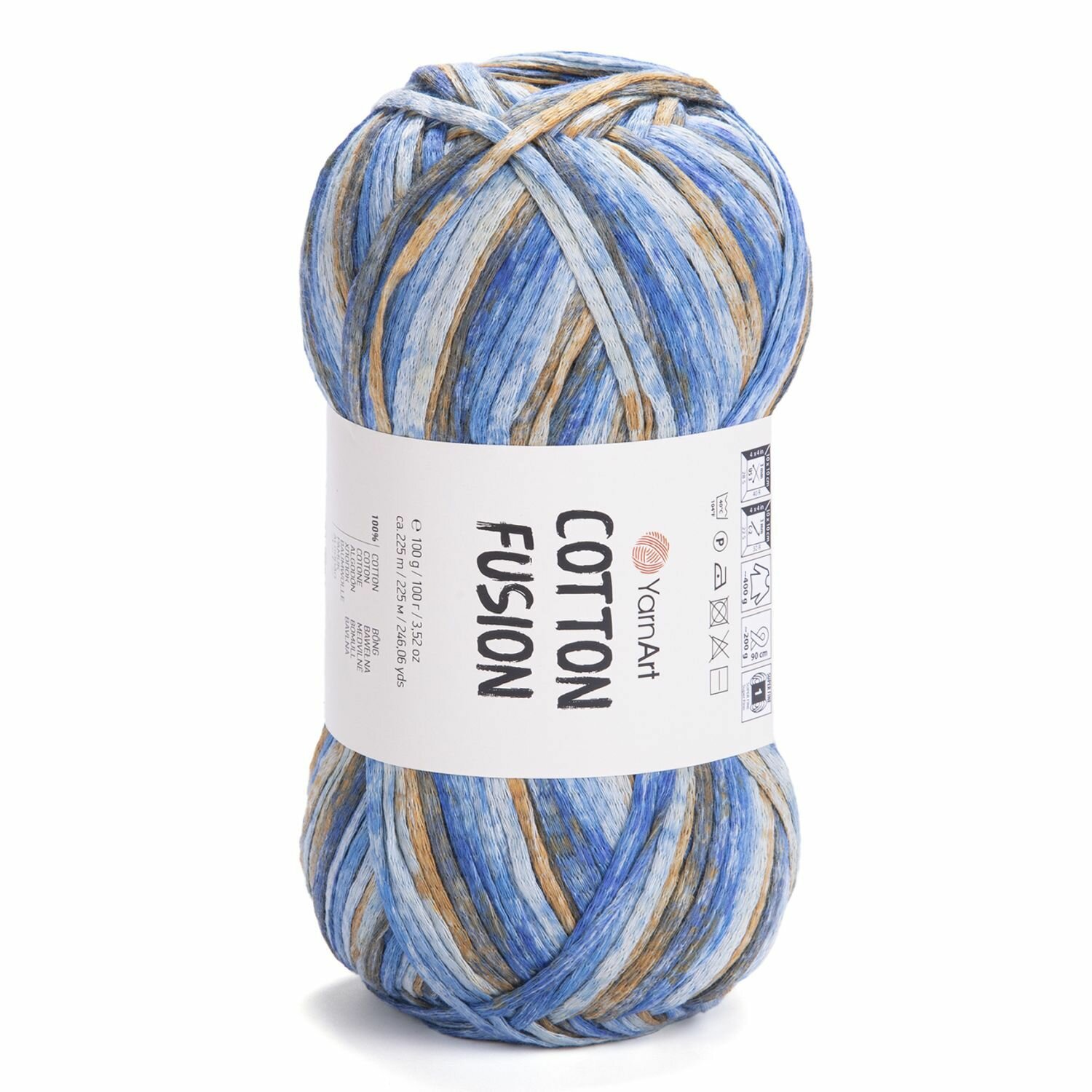 Пряжа Cotton fusion YarnArt, бел/беж/син - 3655, 100% хлопок, 5 мотков, 100 г, 225 м.