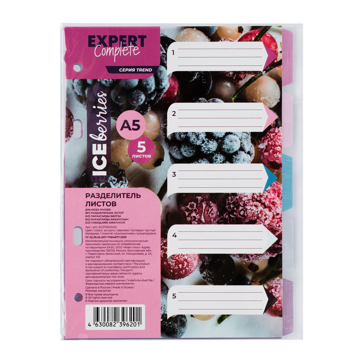 Expert Complete Разделитель листов пластиковый A5, 5 шт, EC270020202-WR72, лён ассорти