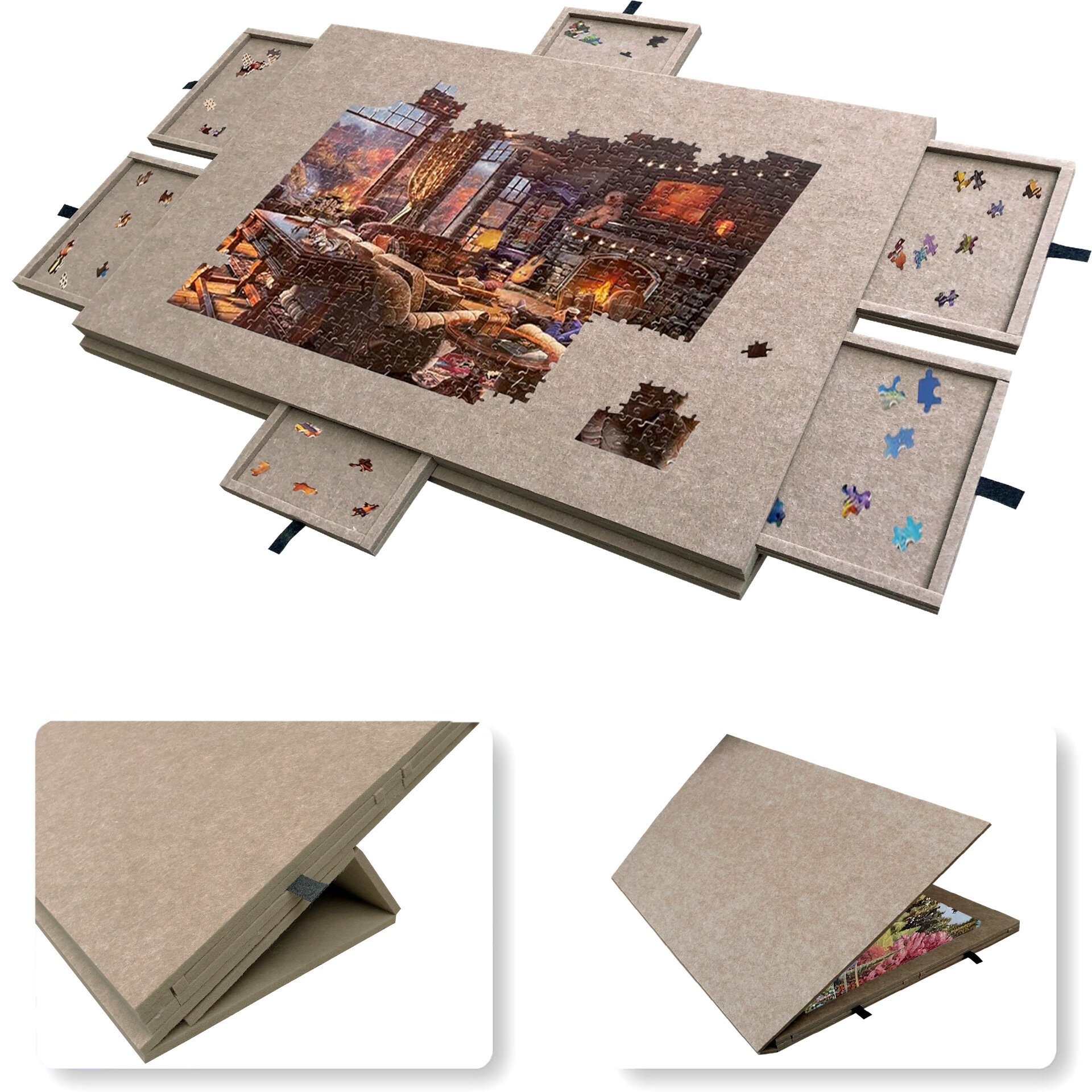 Коврик-стол для пазлов с ящиками, Стол коврик для сборки пазлов