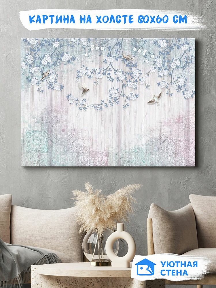 Картина на натуральном холсте Уютная стена "Абстрактный цветущий сад" 80х60 см