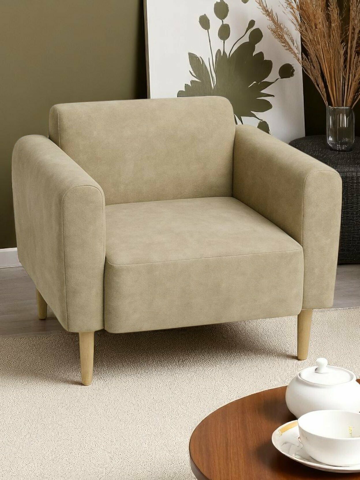 Кресло Рондо в гостиную, мягкое для дома и отдыха, велюр Jawa Beige 02