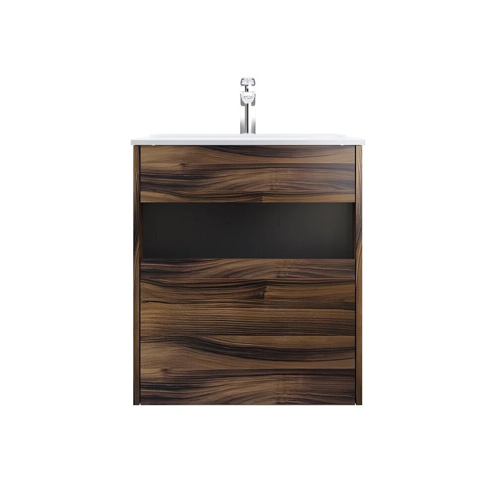 Тумба с раковиной AM.PM Func 60 подвесная, напольная, 60, 8 см, светлое дерево, матовая, из ЛДСП, с ящиками, раковина для ванной из искусственного мрамора, прямоугольная