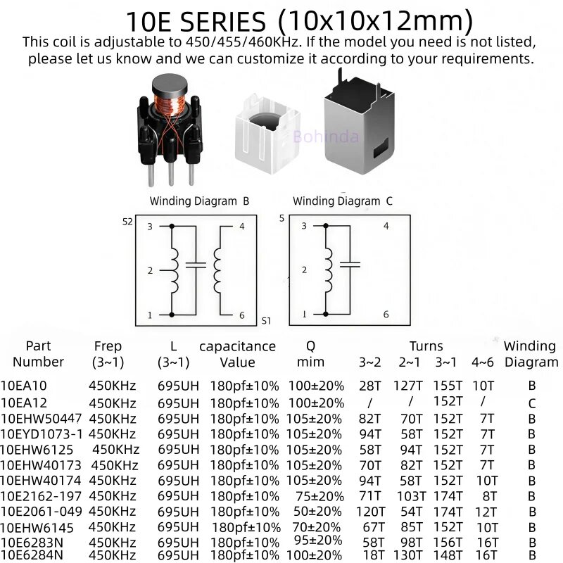 Регулируемый трансформатор боhinda 450/455 кГц 10EHW40174-5PCS