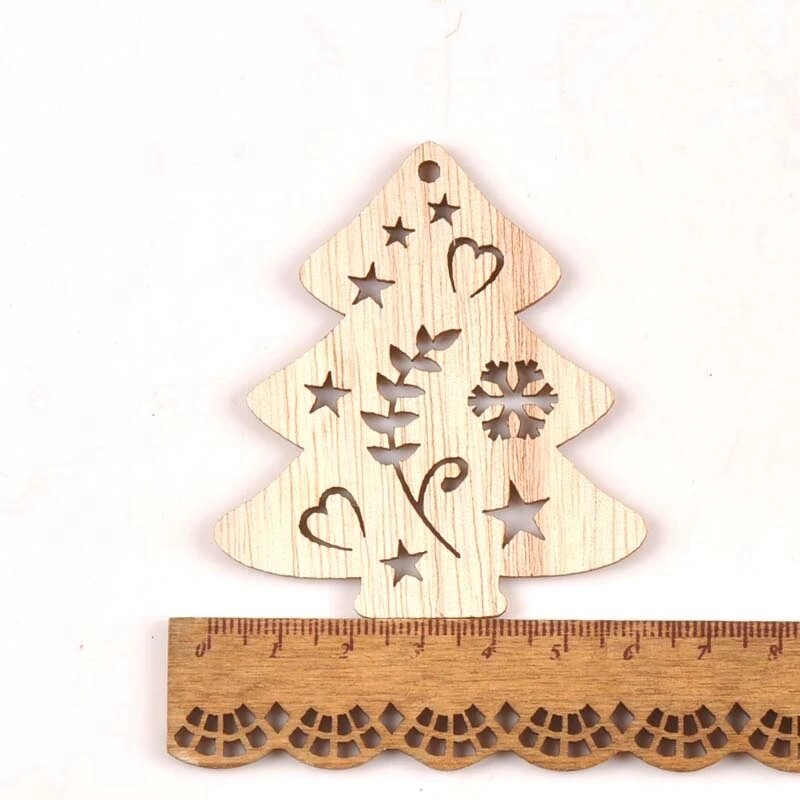 Новинка 2022, подвеска в виде рождественской елки цвета дерева, праздничные украшения, ретро мультяшные деревянные