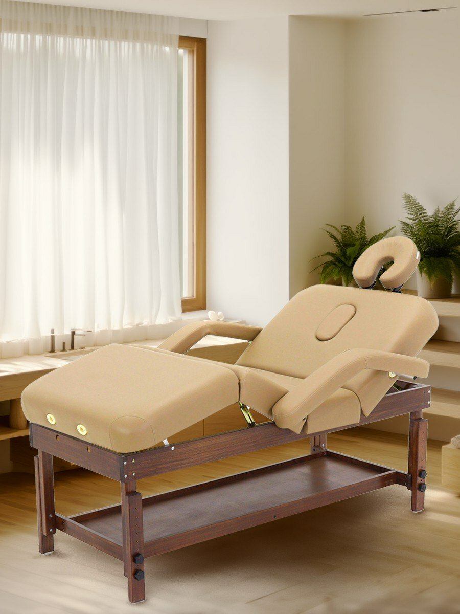 Стол массажный стационарный с рамой из бука, четырёхсекционный КММ0A