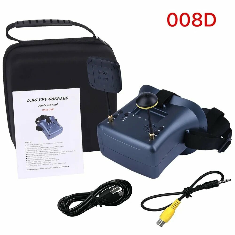 Очки видеонаблюдения 9IMOD 5.8G: модели 008D и 008PRO, 40 каналов, экран 4.3 дюйма IPS 800x480. Встроенный DVR. Для гоночных моделей и мониторинга.