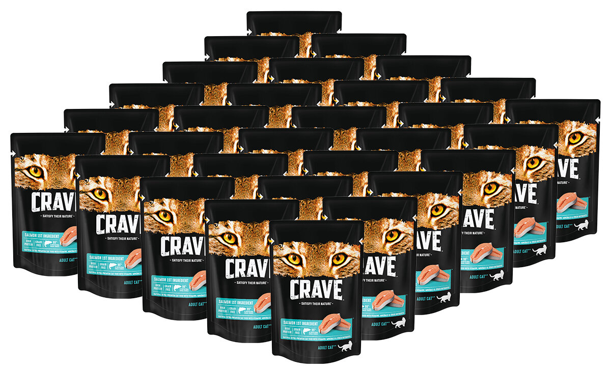 Корм влажный Crave для взрослых кошек, лосось в желе, 70 г х 30 шт