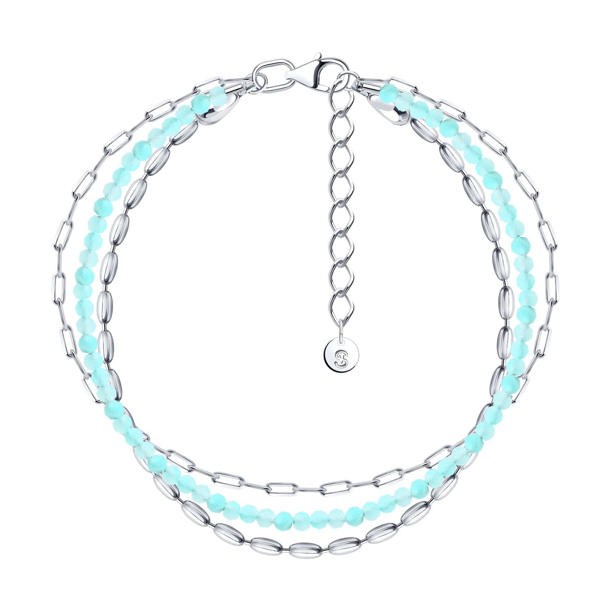 Браслет, серебро, 925 проба, родирование, амазонит