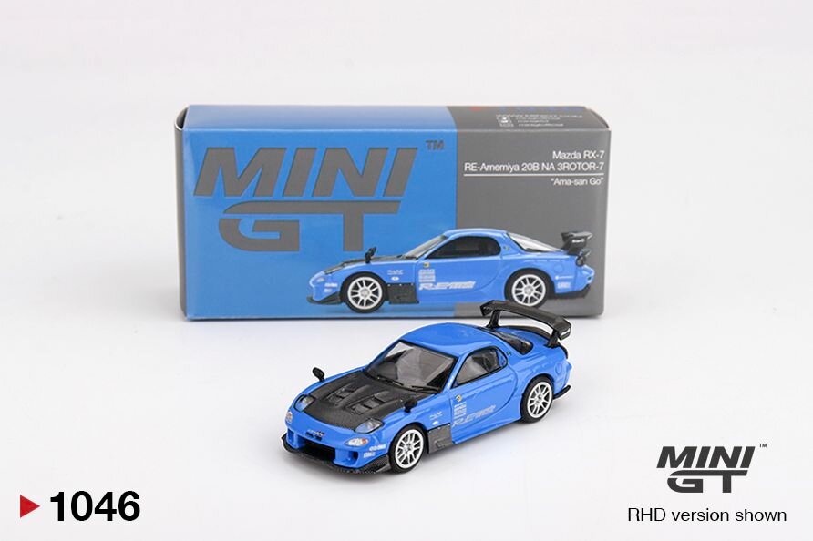 Коллекционная машинка MINI GT 1:64 Mazda RX-7 RE-Amemiya 20B NA 3ROTOR-7 Ama-san Go Blue
