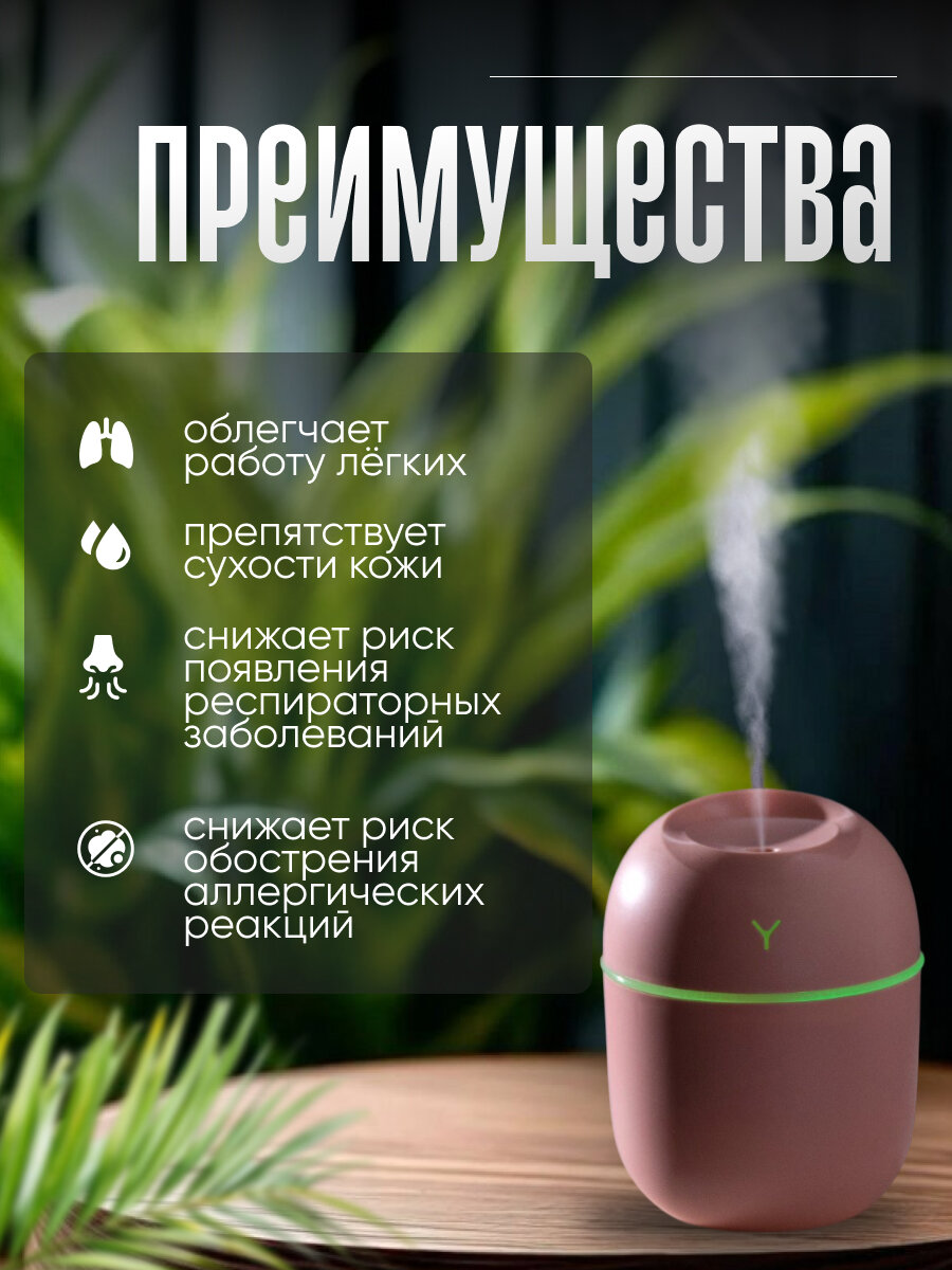 Увлажнитель Luazon HM-20 ультразвуковой, 0.22 л, 1.5 Вт, USB в компл, розовый