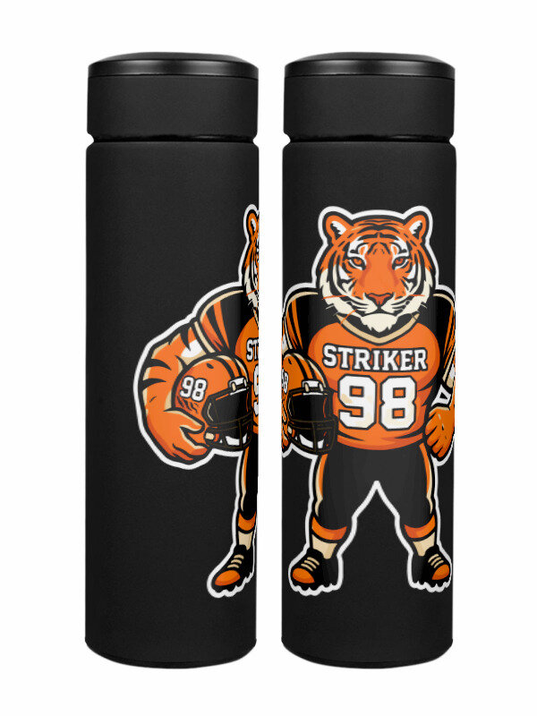 Термос «Тигр футболист С шлемом маскот» (черный)