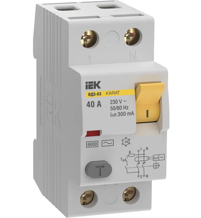 УЗО 40А 300мА 2P ВД3-63 тип AC IEK / Устройство защитного отключения/ MDV20-2-040-300