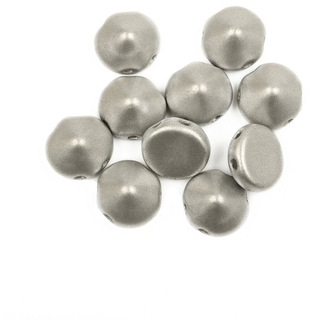 Стеклянные чешские бусины с двумя отверстиями, Tipp Beads, 8 мм, цвет Alabaster Metallic Silver, 10 шт.