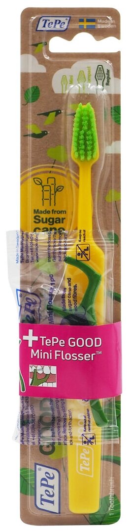 Зубная щетка мягкая TePe GOOD Regular Soft + Минифлоссер в подарок, Швеция