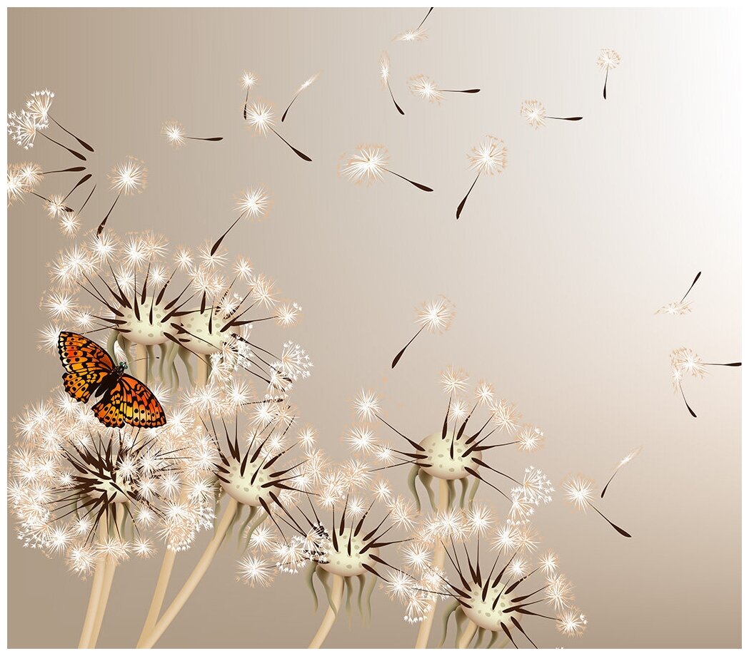 Фотообои Уютная стена "3D Пушистый одуванчик" 310х270 см Бесшовные Премиум (единым полотном)