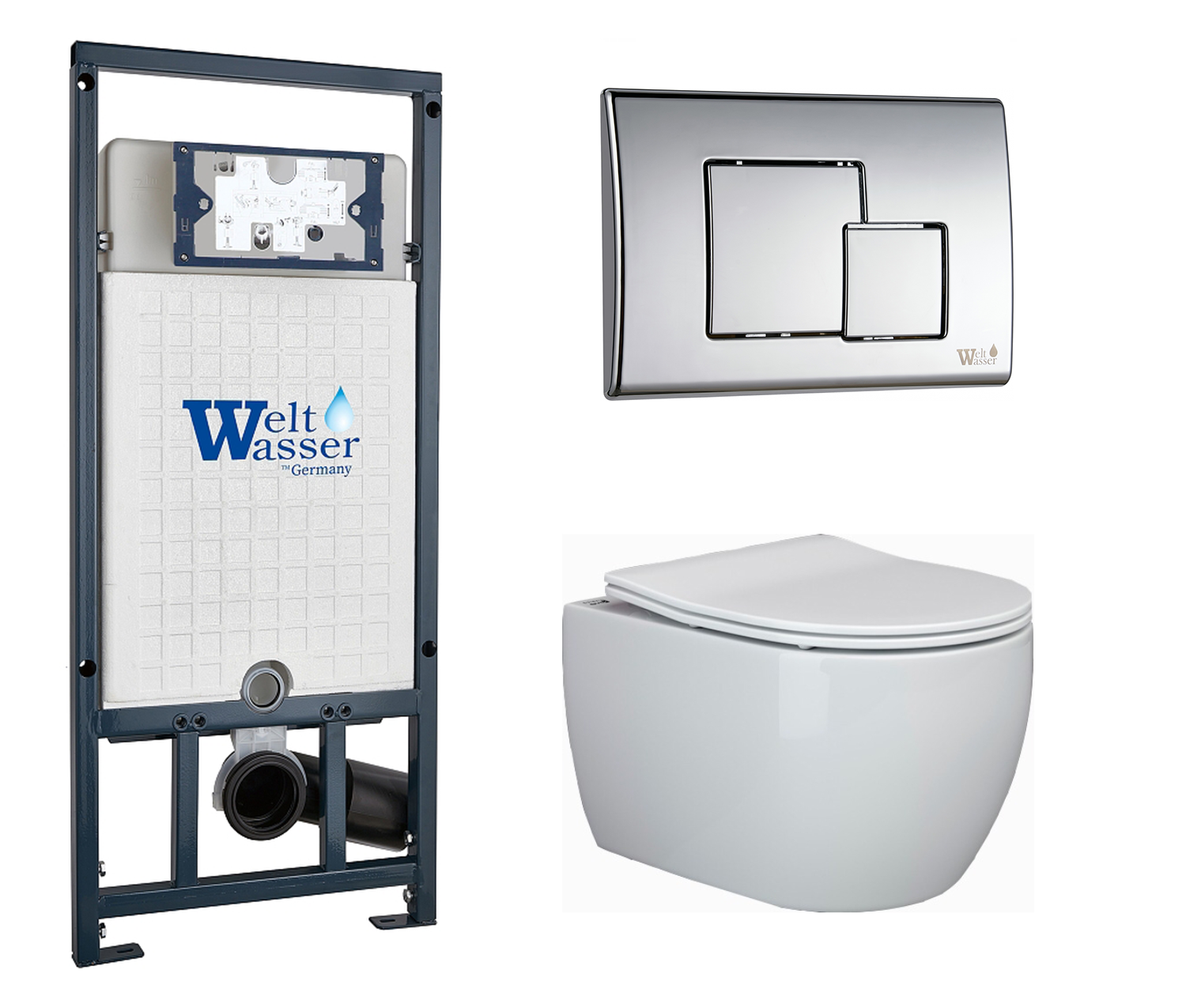 Комплект 3 в 1 инсталляция WeltWasser WW Marberg 507 + Подвесной унитаз Ceramica Nova Play CN3001 с кнопкой хром SE 10000005949 + CN3001 + 10000005953