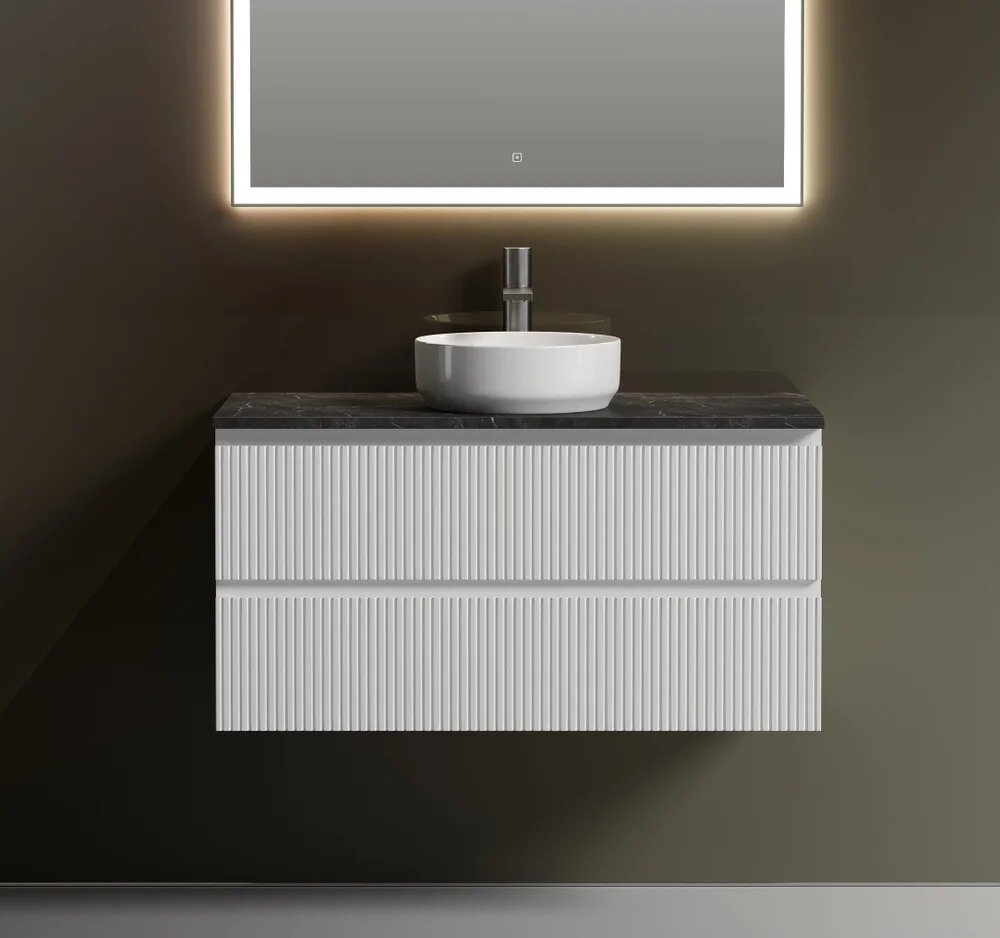 Тумба с раковиной Sancos Snob T 100 см, bianco, столешница черный мрамор, раковина CN6005