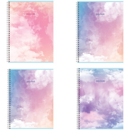 Тетрадь Brauberg А4, 80 л, , гребень, клетка, глянцевый лак, "CLOUD", 404053