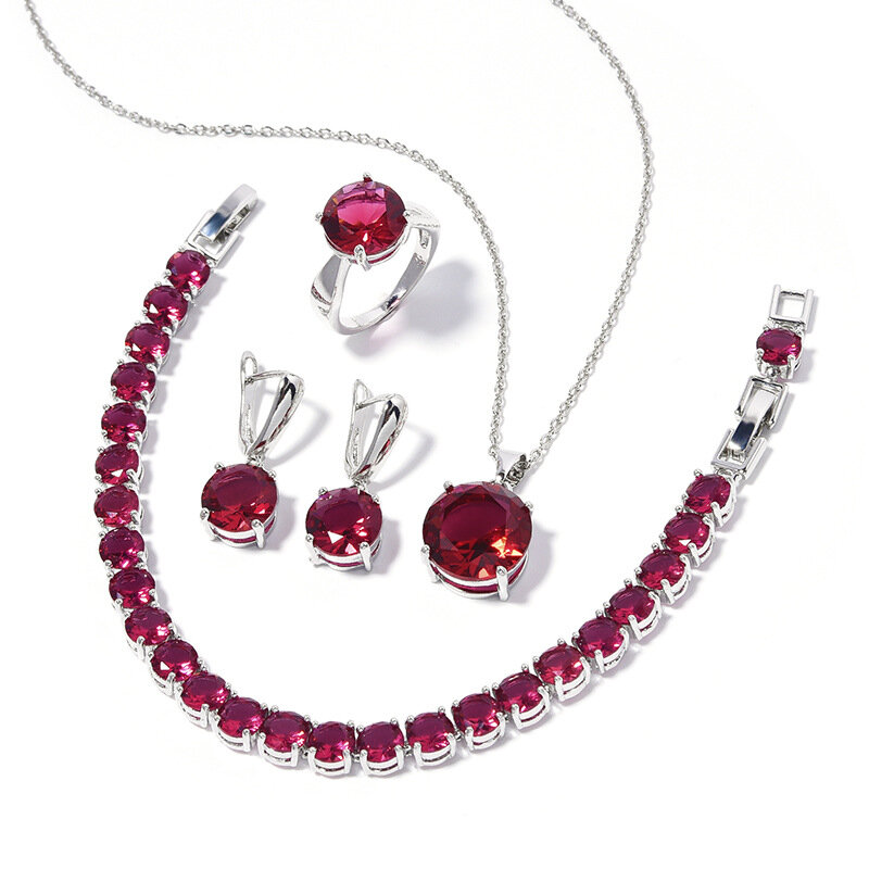 Комплект бижутерии Kaidimei: кольцо, серьги, колье, браслет, циркон